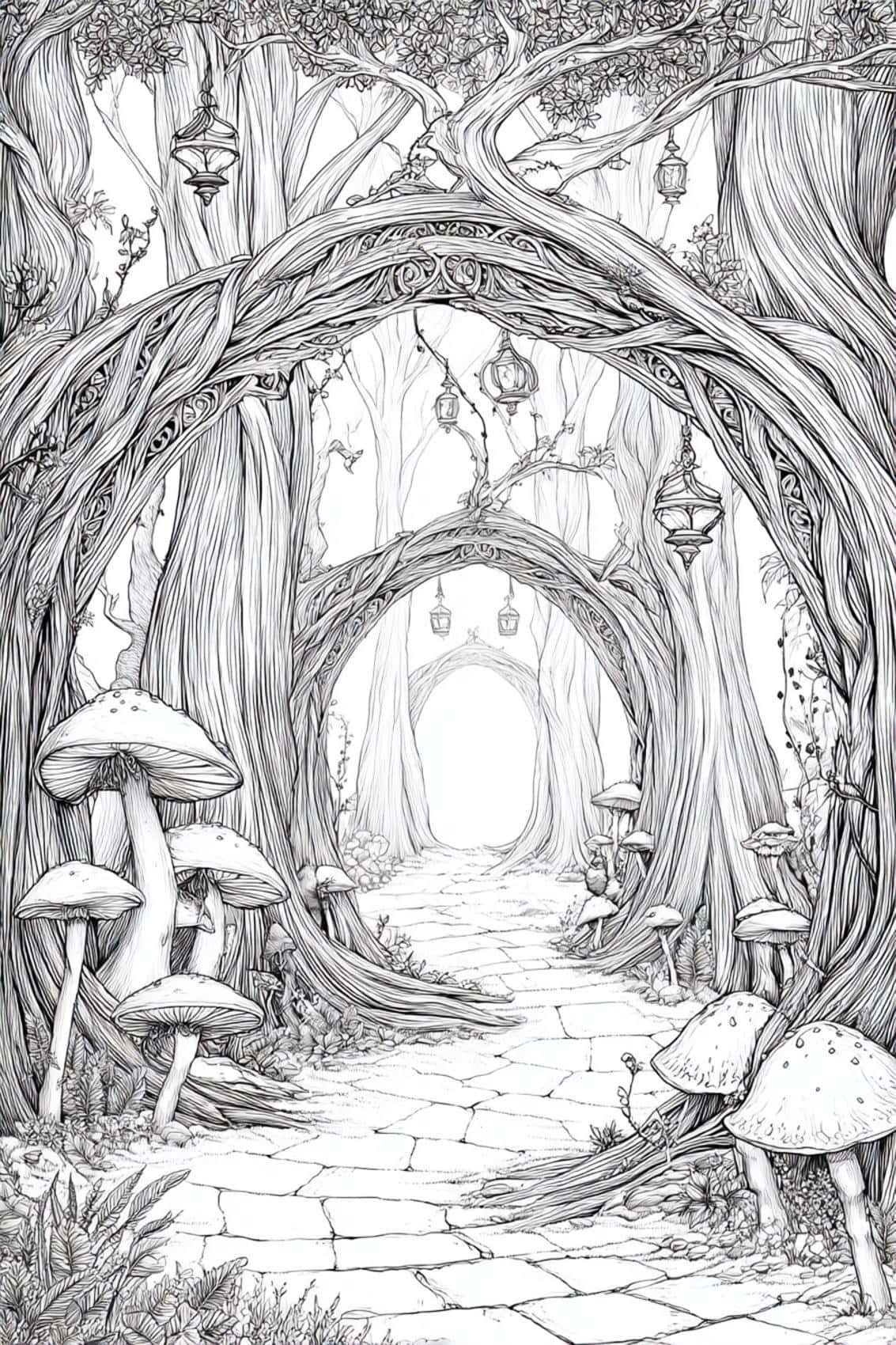 Free Printable Fantasy Forest Coloring Pages For Mindful Coloring